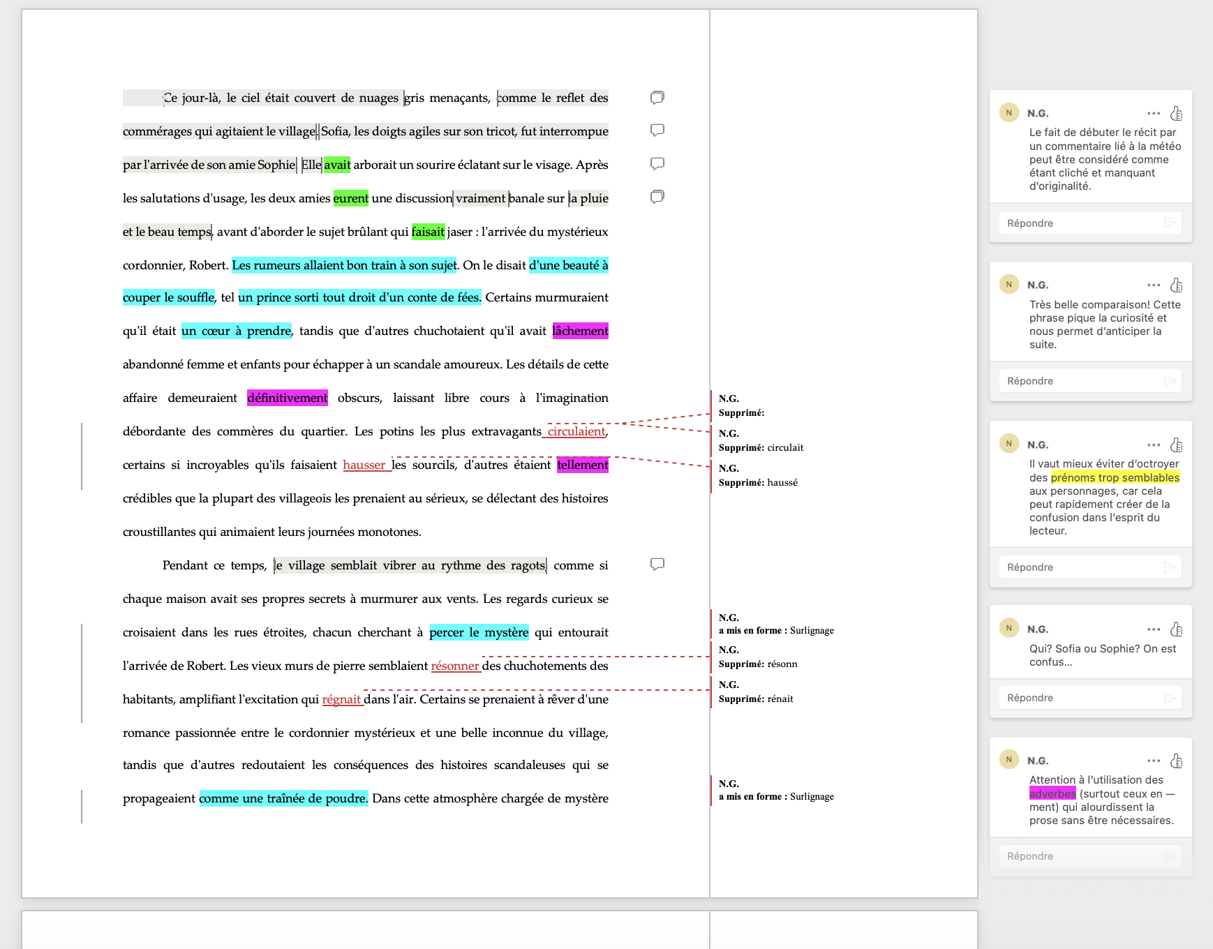 Annotation de manuscrit | Le pigeon décoiffé
